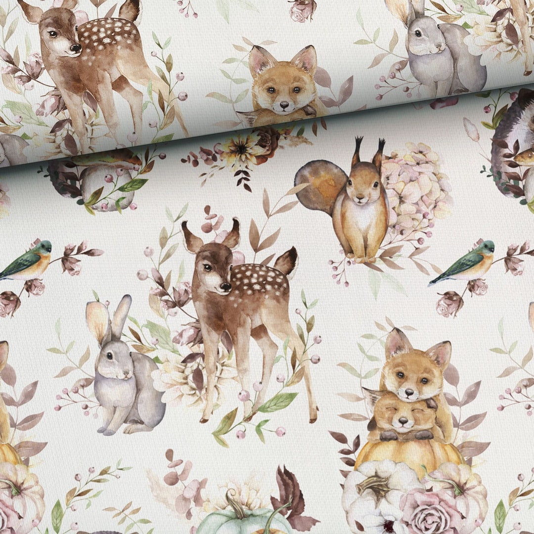 Woodland Animals Fabric Wildlife Animals Fabric Premium Cotton Fabric ...