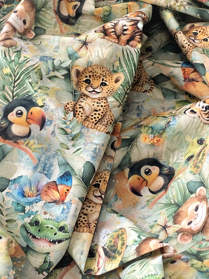 Premium Cotton Fabric Tropical Baby Animals - 100% Cotton - Sewing ...