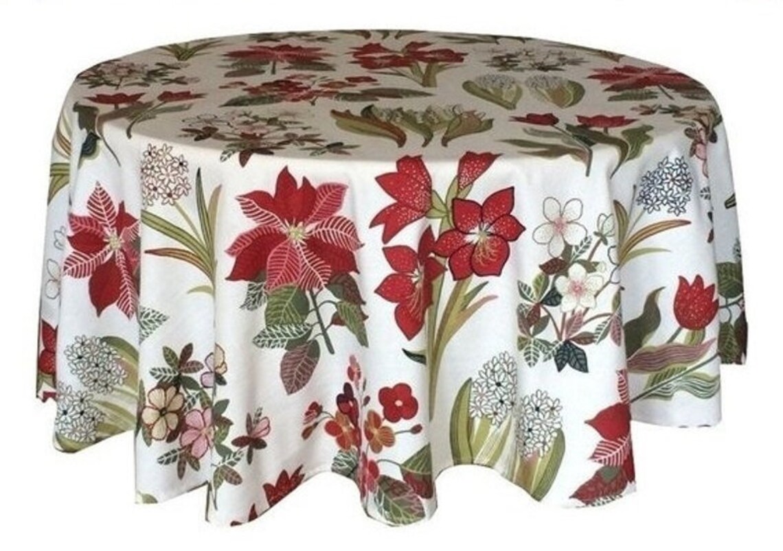 Round Tablecloth Floral Red / Green Table Linen 100% - Etsy