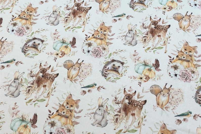 Woodland Animals Fabric Wildlife Animals Fabric Premium Cotton Fabric ...