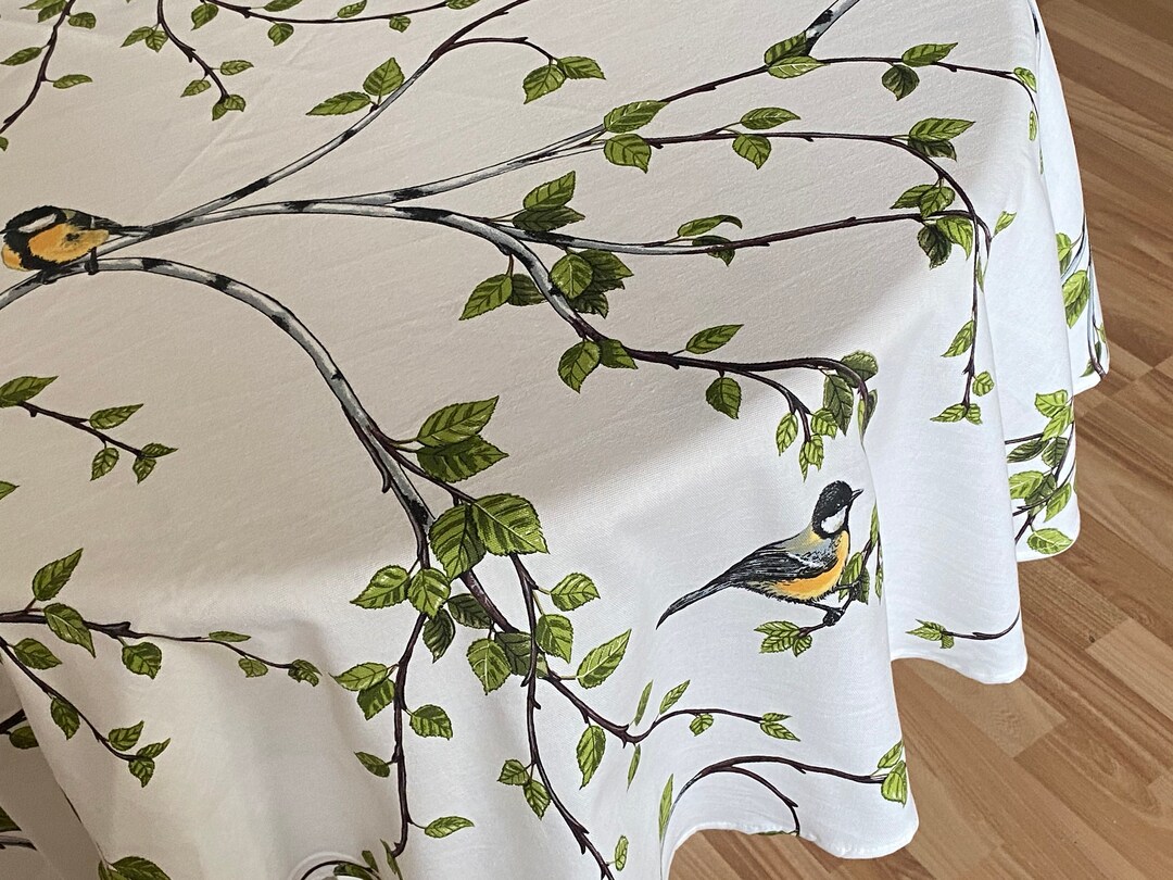 Tablecloth Birds Table Top Table Linens Cotton Canvas Fabric Round or ...