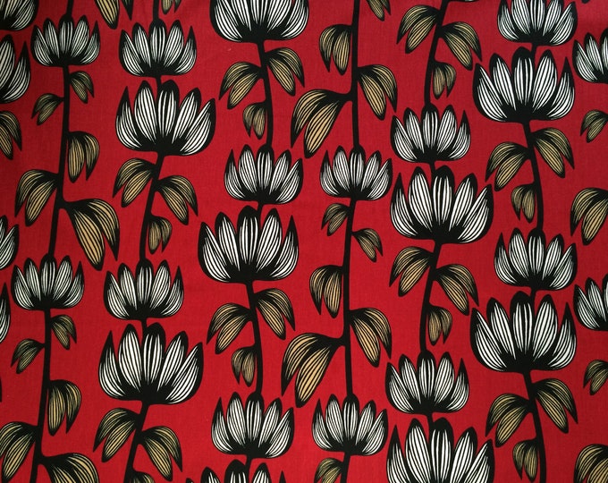 Scandinavian Cotton Fabric Floral Red Small Print Cotton Canvas 150 Cm ...