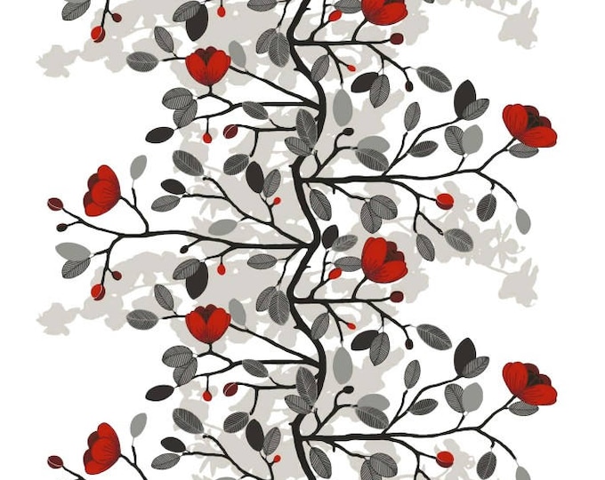 Scandinavian Cotton Fabric Ofelia Red Silver Gray 59 Inches - Etsy