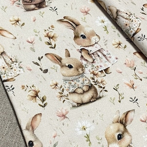 Woodland Animals Fabric Baby Bunny Fabric Easter Rabbits Fabric for ...