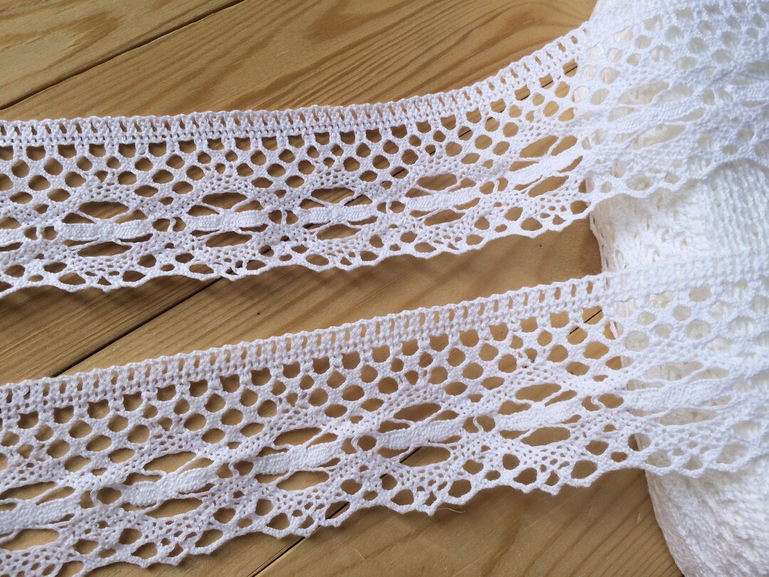 Cotton Lace Trim - White- 100% Cotton - 1.96" (50mm) Wide - by the ...