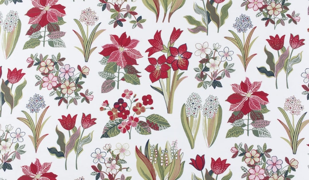 Scandinavian Cotton Fabric Floral - Cotton Canvas - 59 Inches (150 Cm ...