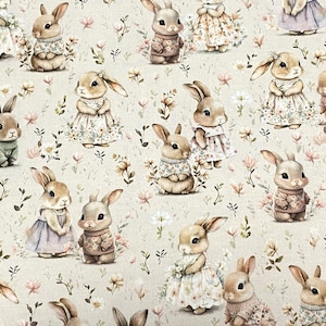Woodland Animals Fabric Baby Bunny Fabric Easter Rabbits Fabric for ...