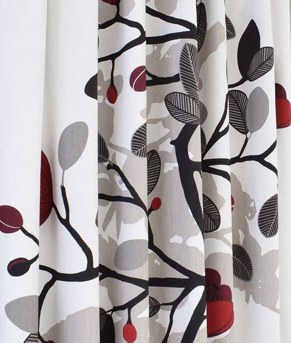 Cotton Curtains Panel Decor Cafe Curtain Kitchen Valance Living Room Curtain Magnolia Blossom Red silver Etsy