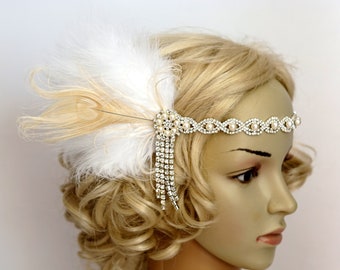 Flapper 1920s Headband, Gatsby Headband, Black 1920s Headpiece, Feather ...