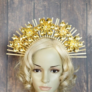 Flower Spring Halo Crown, Summer Gold Halo Crown, Crystal Halo ...