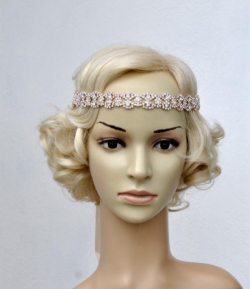 Rose Gold Rhinestone Headband Bridal Wedding Rose Gold Crystal Etsy