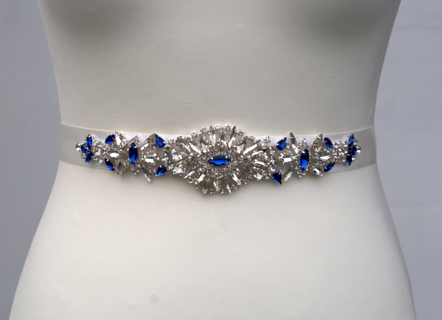 Bridal Delicate Rhinestone Belt Blue Navy Bridal Sash Blue | Etsy