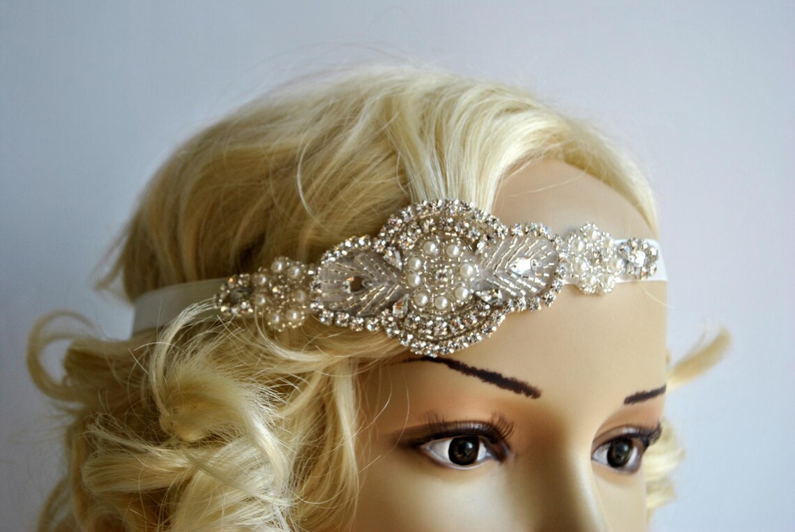 Crystal Pearls Rhinestone Headband flapper Gatsby Headband | Etsy