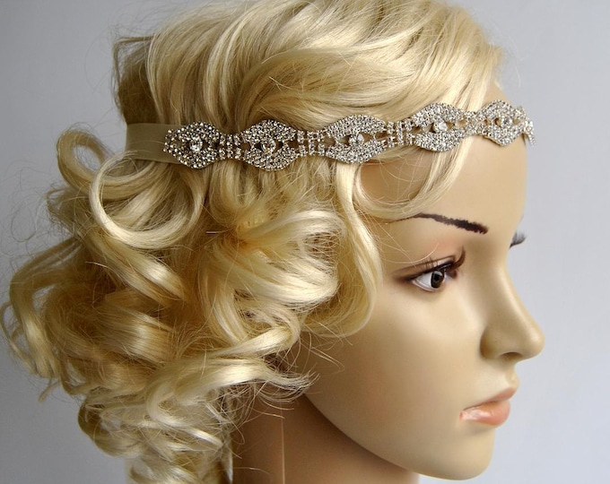 1920s Style FULLY Beaded Silver FLAPPER Head Cap Skull Headpiece Gatsby ...