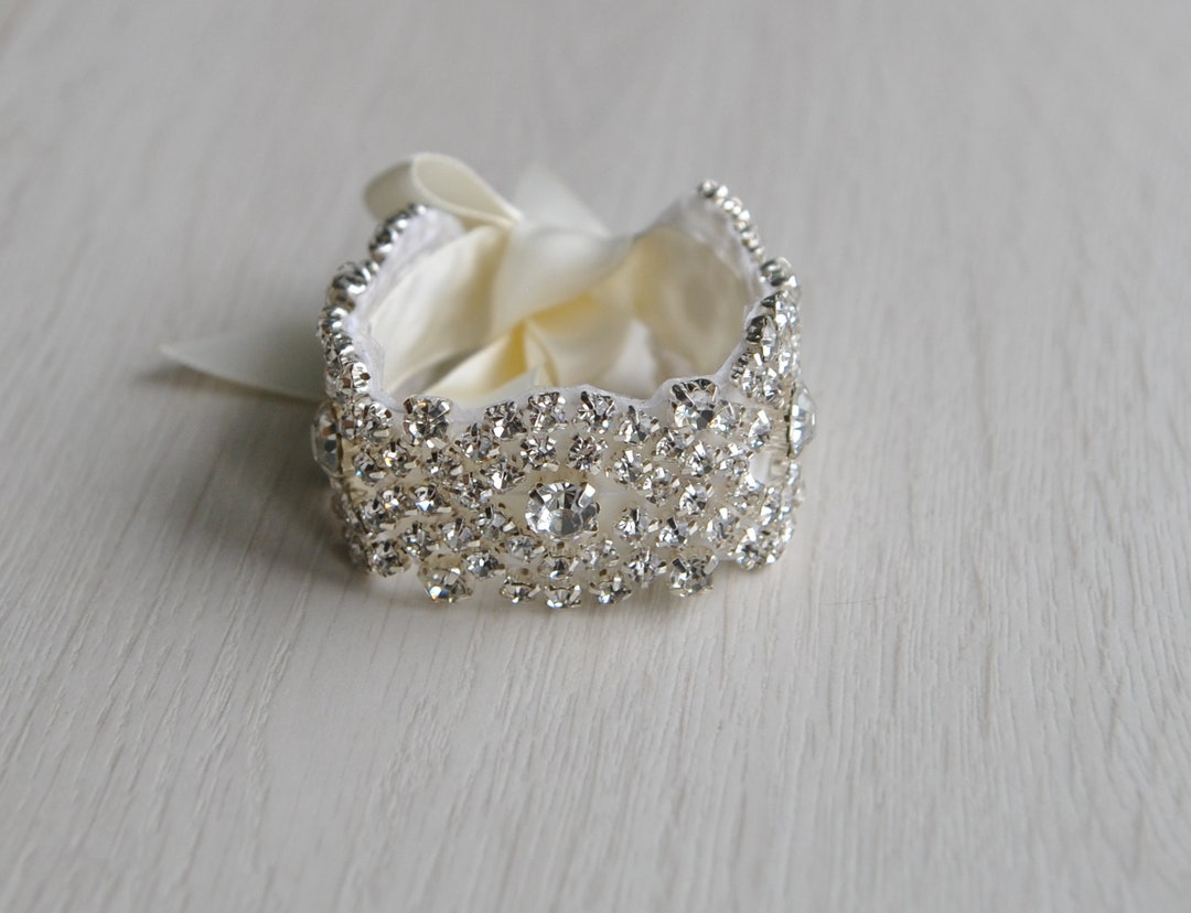 Crystal Bracelet Rhinestone Beaded Cuff Bracelet- Bridal, Bridesmaid ...