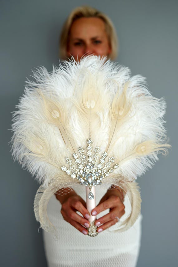 Feather Fans As Bouquets Large Ostrich Feather Wedding Fan Bouquet