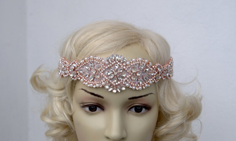 Rose Gold Glamour Luxury Rhinestone Flapper Gatsby Headband - Etsy