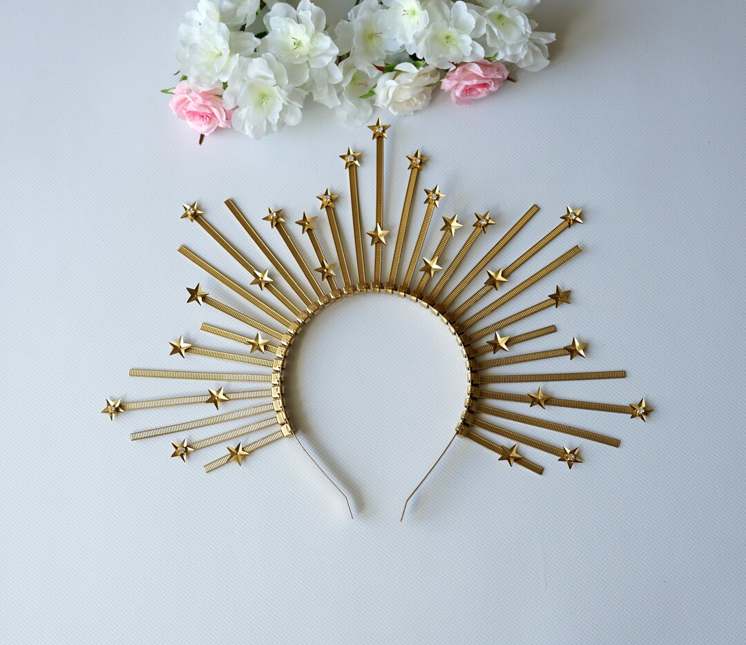 Gold Queen Crystal Gold Halo Crown Goddess Headdress Glitter Halo ...