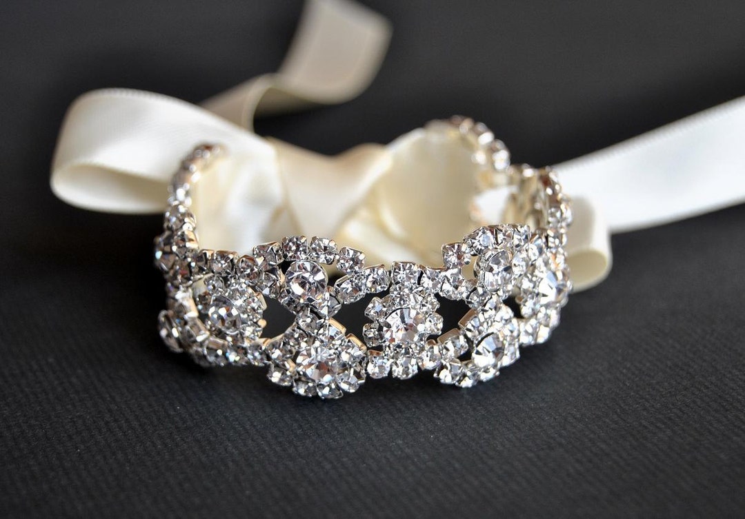 Crystal Bracelet Rhinestone Beaded Cuff Bracelet- Bridal, Bridesmaid ...