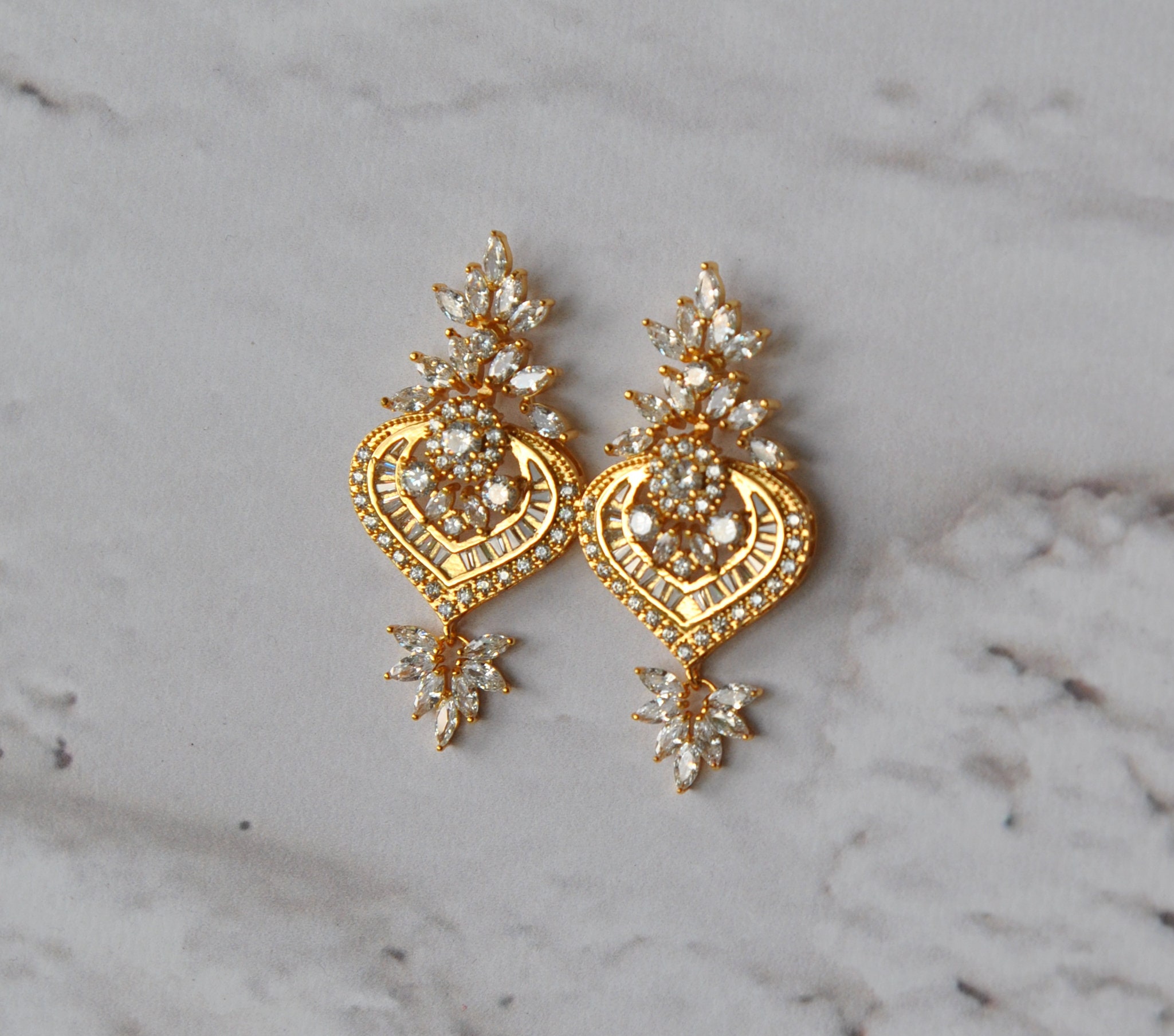 BRIANNA Gold Wedding Earrings, Brides Earrings, Gold Bridal Earrings ...