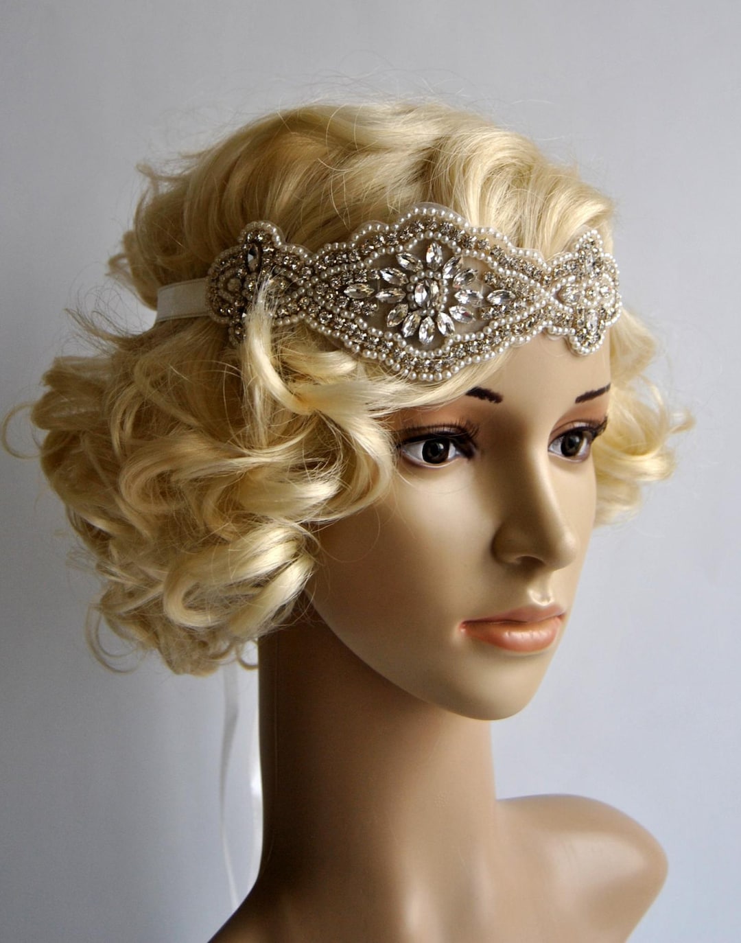 Crystal Rhinestone & Pearls Flapper Gatsby Headband, Wedding Headband ...