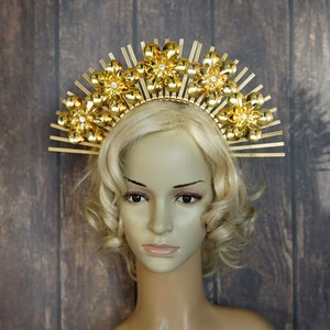 Flower Spring Halo Crown, Summer Gold Halo Crown, Crystal Halo ...