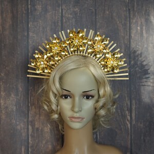 Flower Spring Halo Crown, Summer Gold Halo Crown, Crystal Halo ...