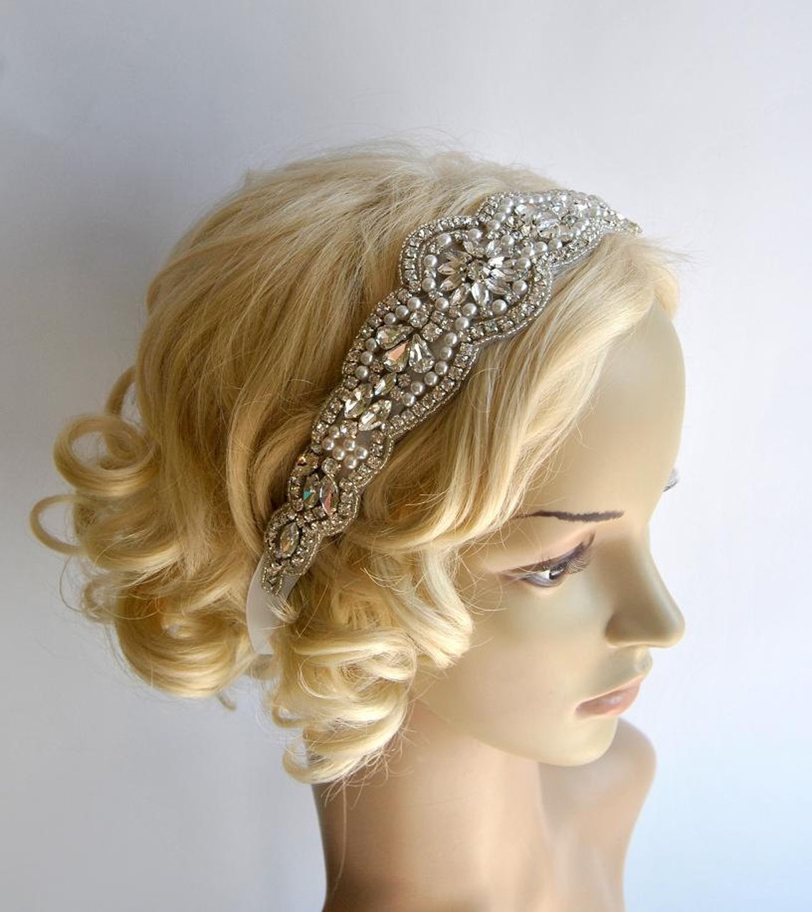 Crystal Pearls Rhinestone flapper Gatsby Headband Wedding | Etsy