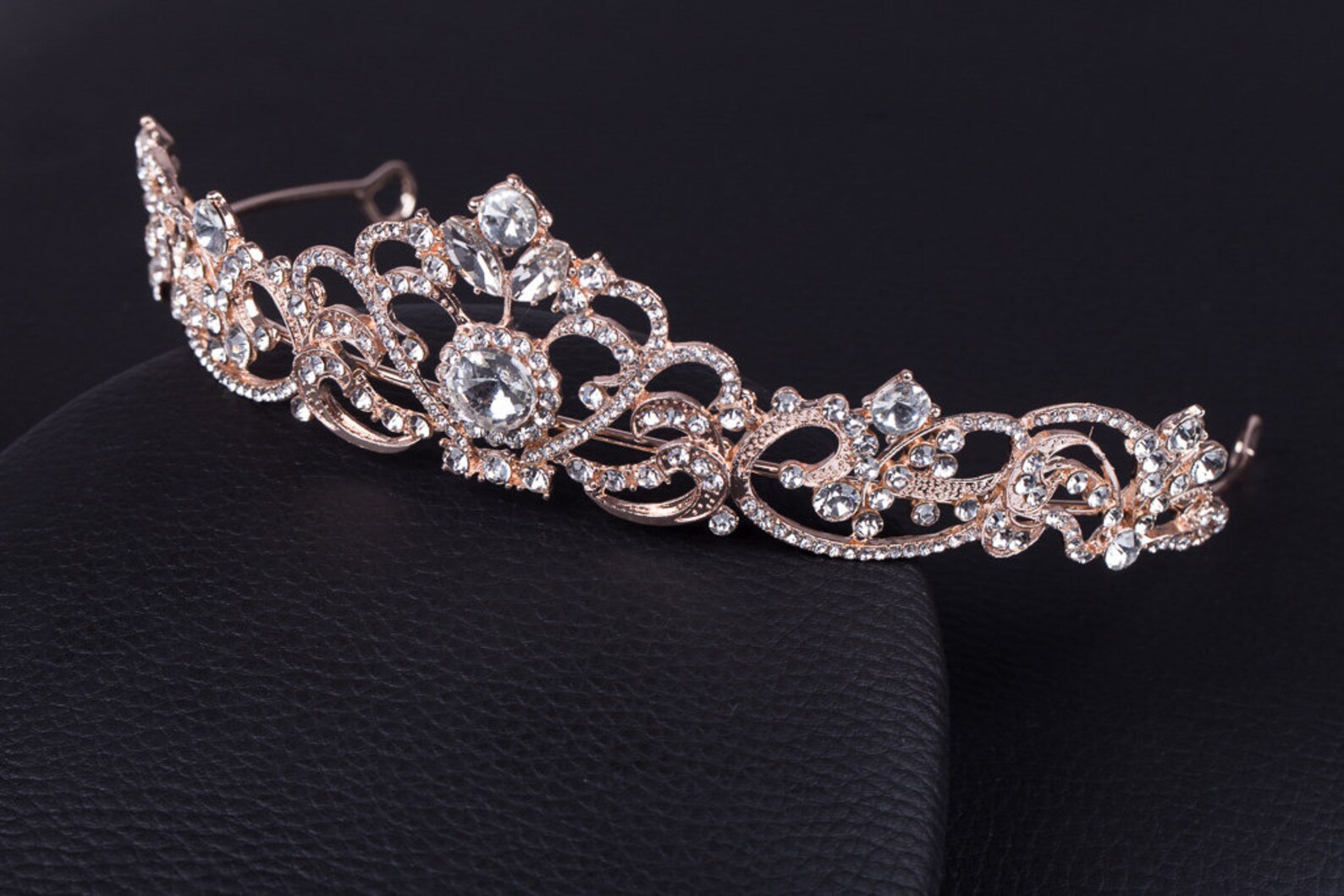 Rose Gold Tiara ANGELA Rhinestone Wedding Crown Bridal - Etsy