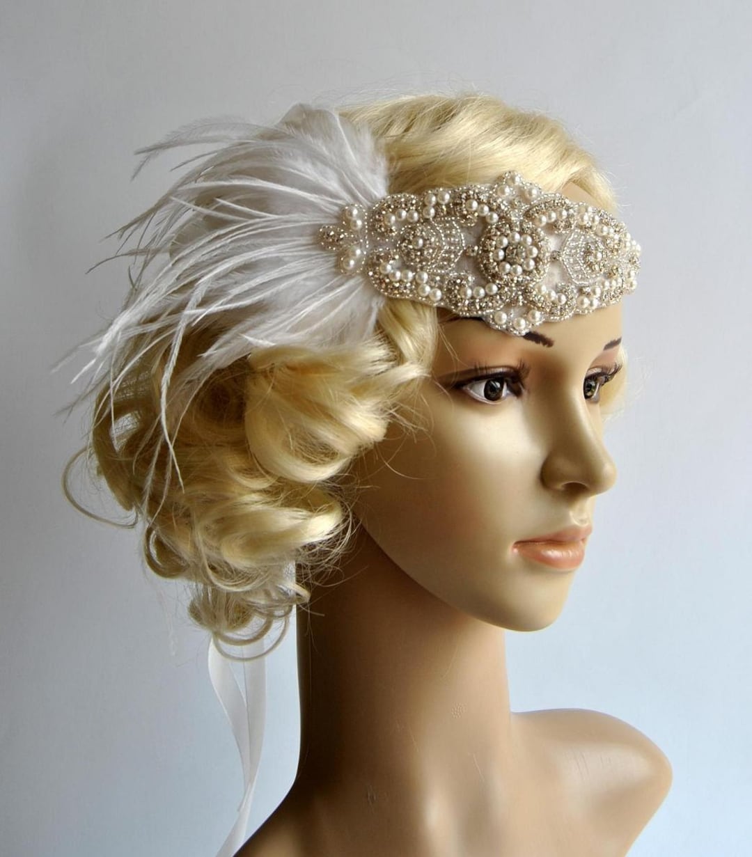 1920's Rhinestone Pearls Flapper Headband, Bridal Head Piece, Gatsby ...