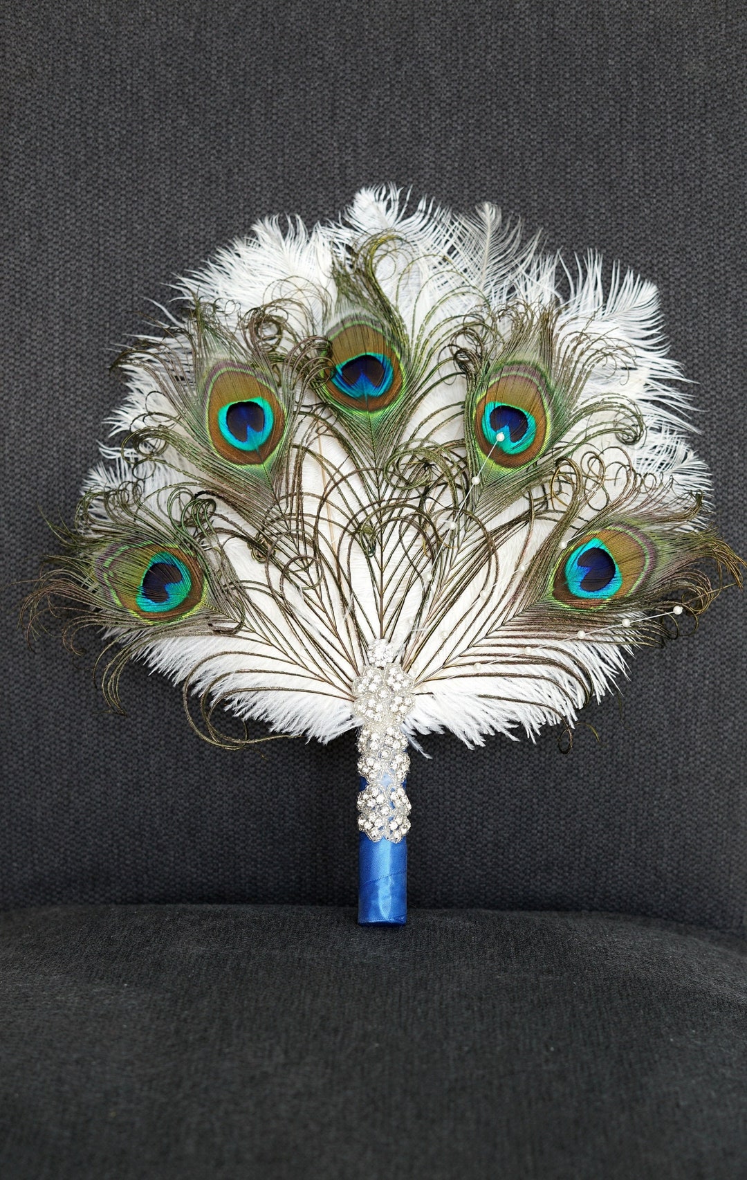 Ostrich Peacock Feather Fan Bridal Fan Bouquet Ivory Great Gatsby 1902s Art Deco Wedding Bouquet