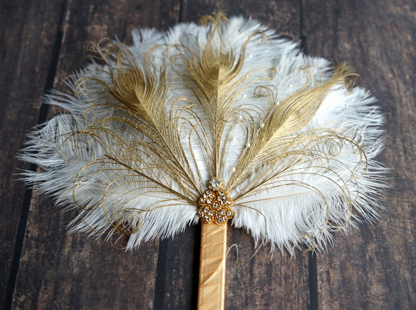 Gold Feathers Fan Bridesmaid Bridal Fan Ostrich Feather Fan | Etsy