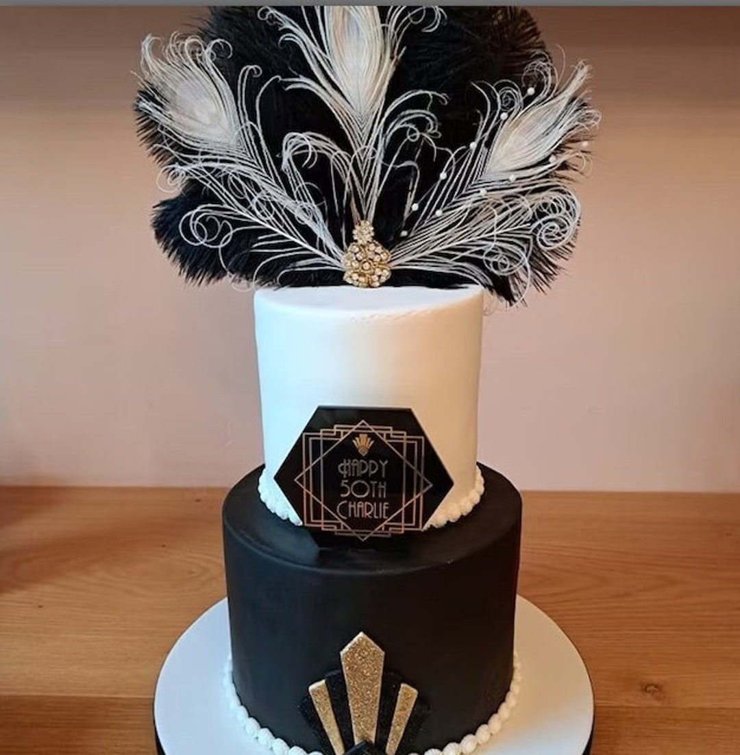 Gold Feather Cake Topper Great Gatsby 1920s Customized Wedding Cake ...