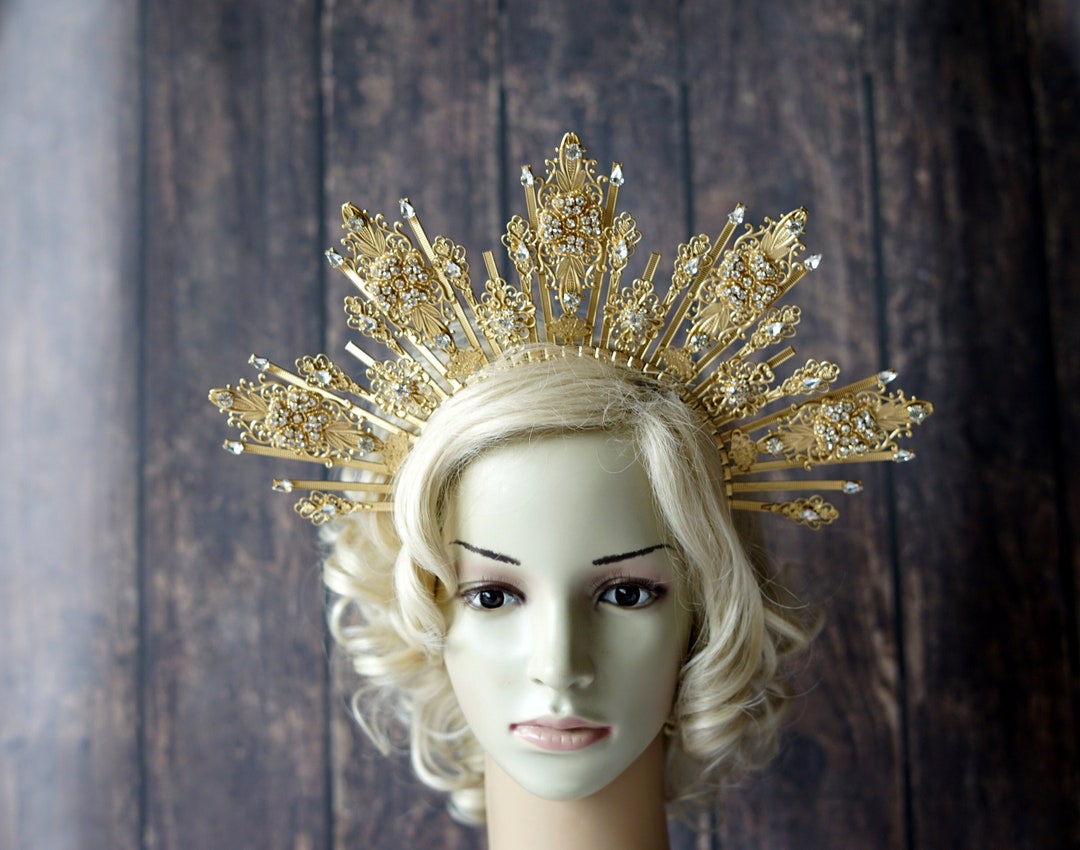 Crystal Halo Crown, Rhinestone Gold Halo Crown, Halo Headpiece Headband ...