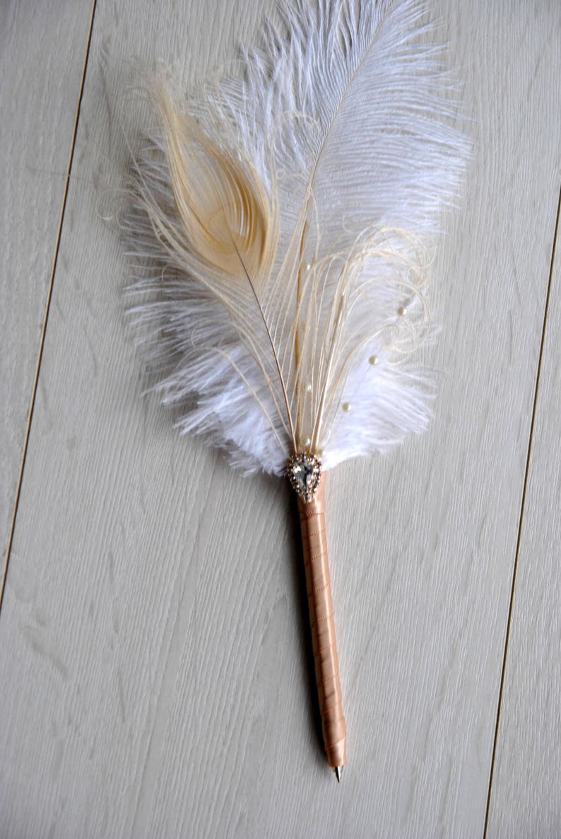 Rose Gold Wedding Ostrich Feather Pen Rose Gold Feather Pen | Etsy