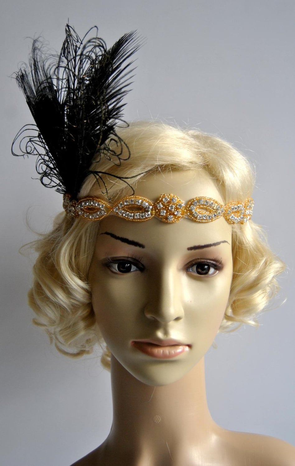 1920's Flapper Headpiece in Gold and Black, Art Deco Headpiece, Jazz ...