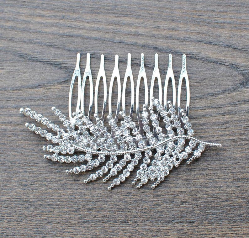 Bridal Comb Floral Silver Crystal Leaf Bridal Hair Comb - Etsy
