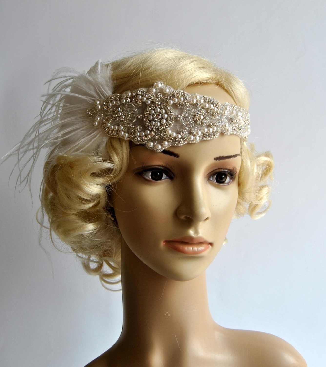 1920's Rhinestone Pearls Flapper Headband Bridal Head - Etsy