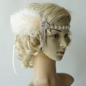 Silver Black Rhinestone Pearls Headband Headpiece With Feathers ...