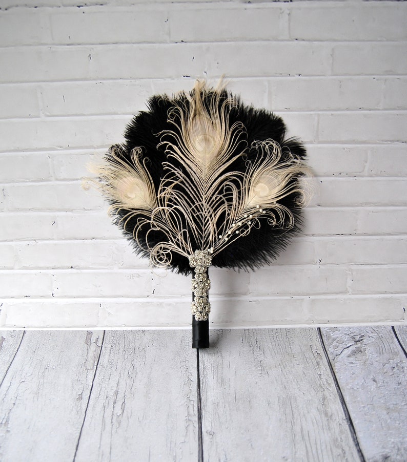 Bridal alternative Ostrich Feather Fan Bridal Bouquet Ivory | Etsy