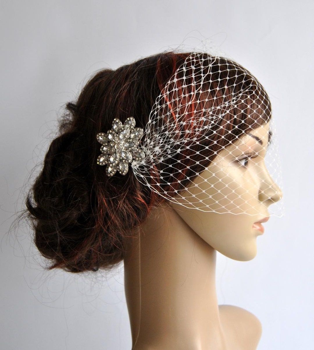 Bandeau Veil With Rhinestone Comb Birdcage Veil, Wedding Veil, Bridal ...
