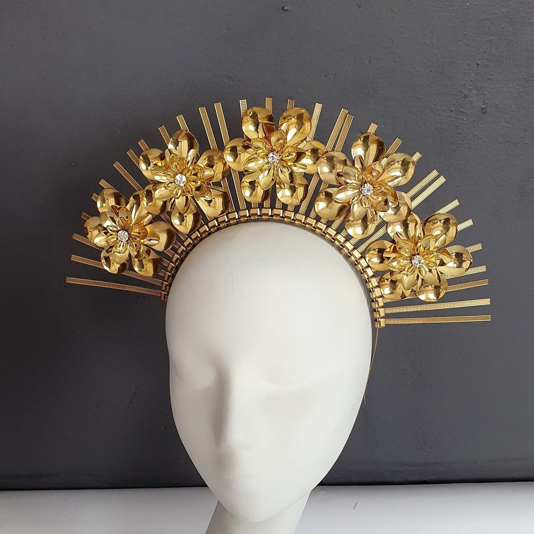 Flower Spring Halo Crown, Summer Gold Halo Crown, Crystal Halo ...