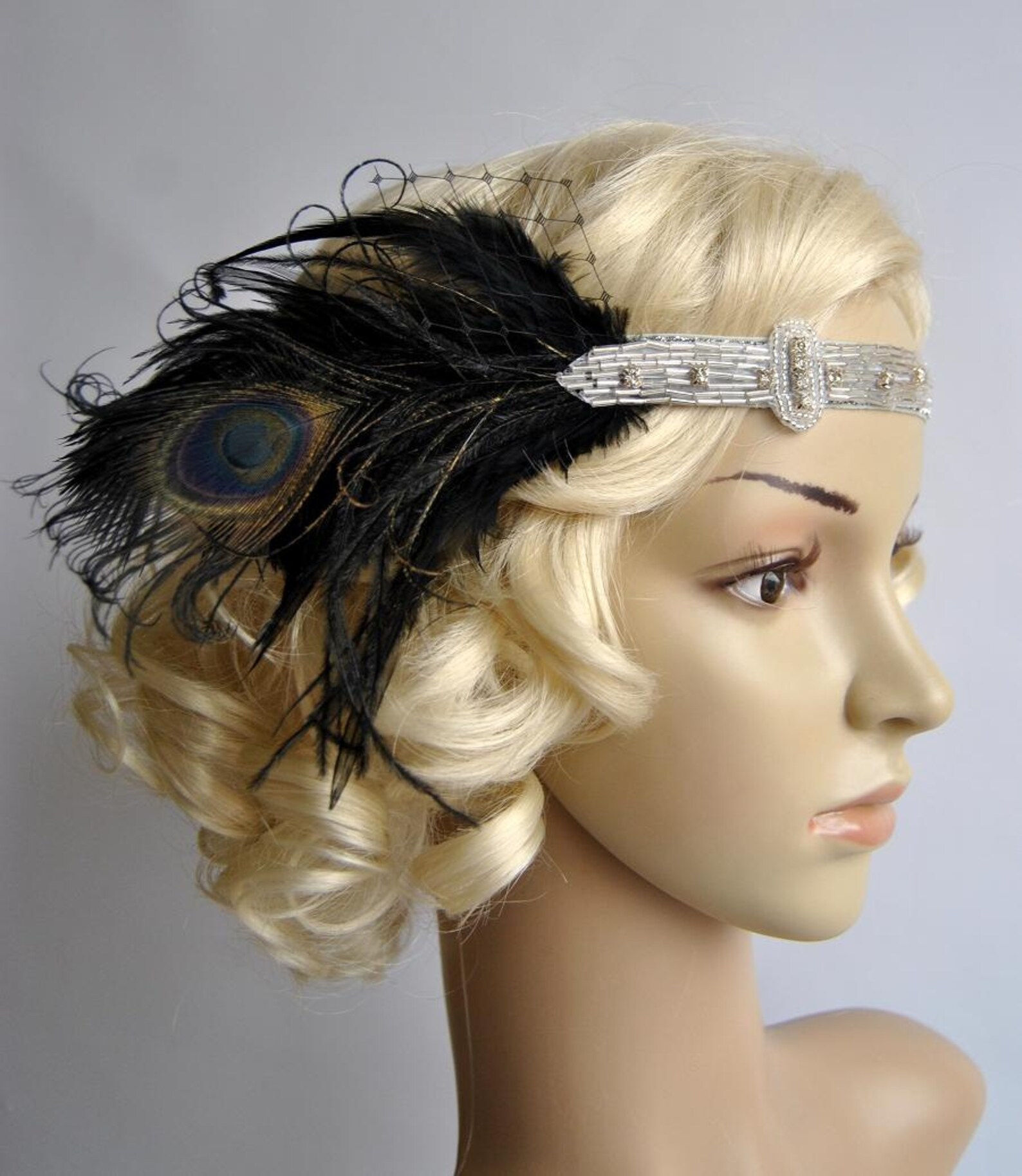 Black Flapper Feather Headbandthe Great Gatsby Headpiece - Etsy
