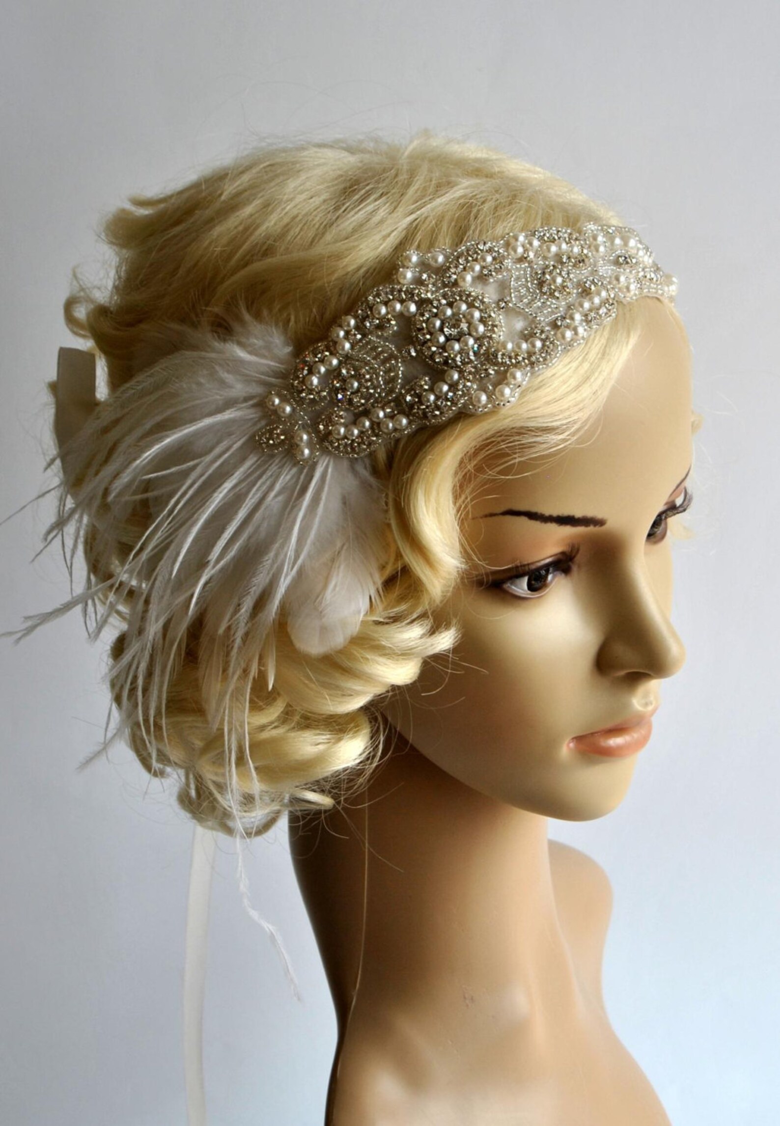 1920's Rhinestone Pearls Flapper Headband Bridal Head - Etsy