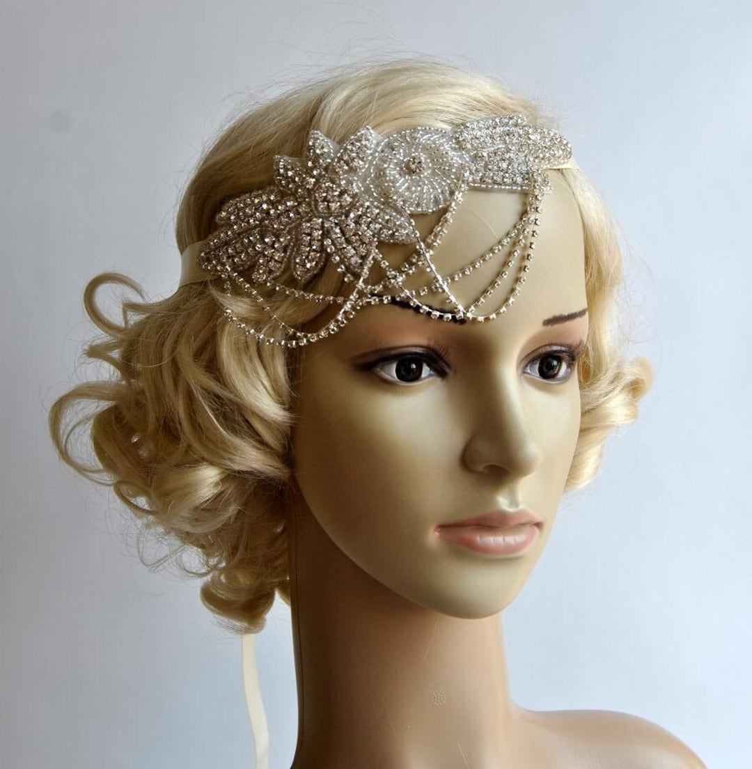 Glamour Rhinestone Flapper Gatsby Headband, Chain 1920s Wedding Crystal Headband Headpiece ...