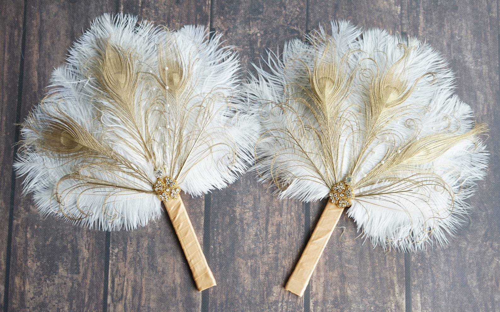 Gold Feathers Fan Bridesmaid Bridal Fan Ostrich Feather Fan | Etsy