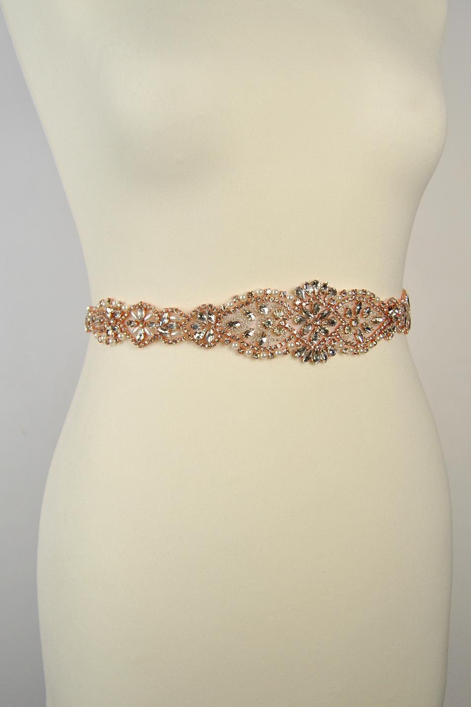 Rose Gold Crystal Bridal All around Sash Wedding Dress Belt | Etsy