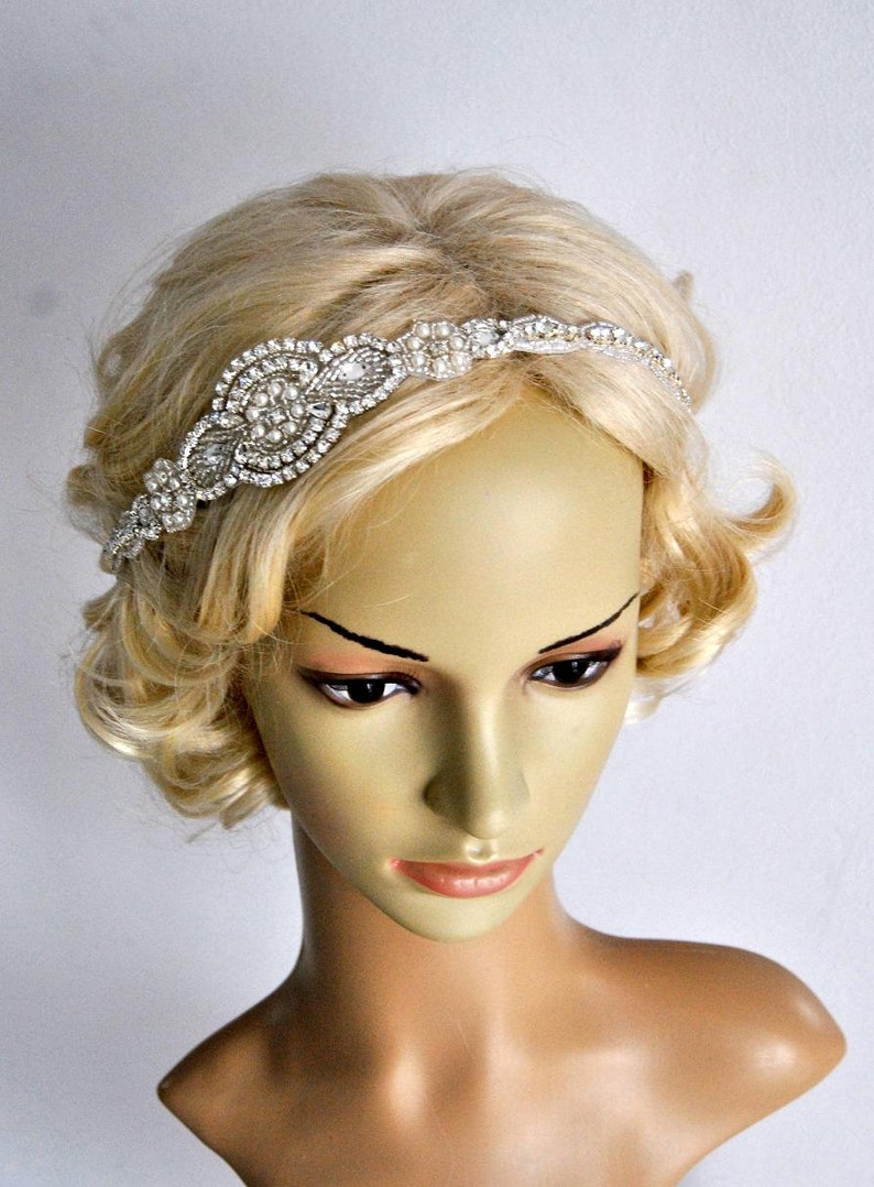 Long Bridal Headband Crystal Pearls Rhinestone Wedding Etsy Ireland