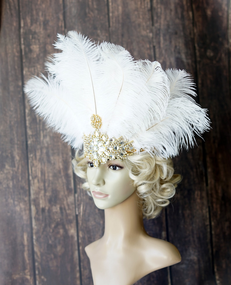 Feather Carnival Headdress Gatsby Rhinestone Flapper Headband - Etsy