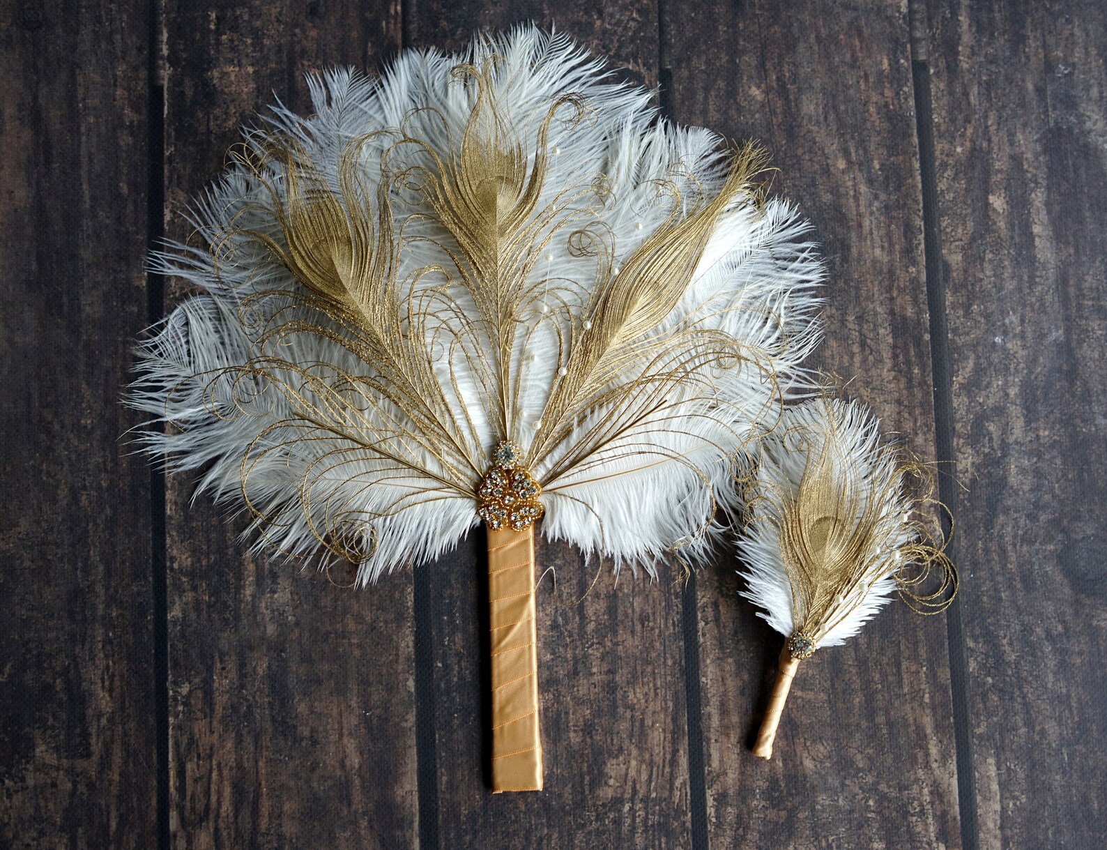 Gold Feathers Fan Bridesmaid Bridal Fan Ostrich Feather Fan | Etsy
